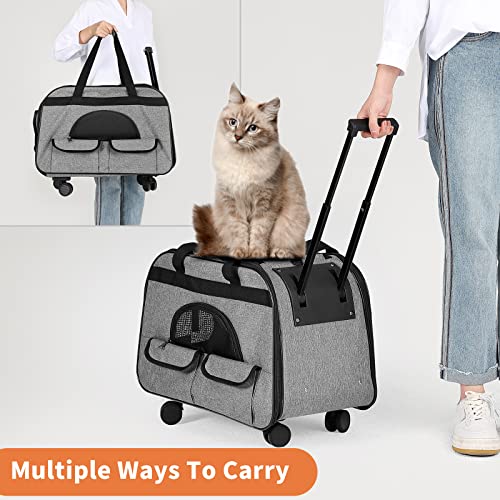 Large Rolling Cat Carrier with on Wheels, Small Dog Pet Car Travel Carrier Collapsible Bag with Rollers Wheels, Carrier for Cats under to 35 LBS/ Dog Puppy under 16 LBS ( Large Size, Not for Airplane)