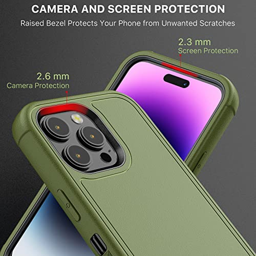 MYBAT Pro Shockproof Maverick Series Case for iPhone 14 Pro Max Case with Belt Clip Holster and Tempered Glass, 6.7 inch, Heavy Duty Military Grade Drop Protective, with 360° Rotating Kickstand-Green