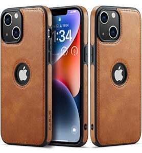 casus logo view compatible with iphone 14 case slim premium vegan leather classic luxury elegant thin cover (2022) 6.1" (brown)