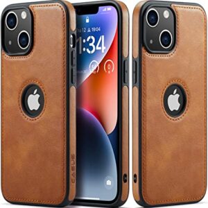 Casus Logo View Compatible with iPhone 14 Case Slim Premium Vegan Leather Classic Luxury Elegant Thin Cover (2022) 6.1" (Brown)