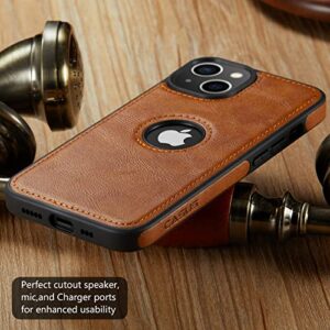 Casus Logo View Compatible with iPhone 14 Case Slim Premium Vegan Leather Classic Luxury Elegant Thin Cover (2022) 6.1" (Brown)