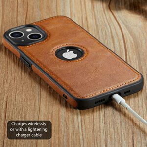 Casus Logo View Compatible with iPhone 14 Case Slim Premium Vegan Leather Classic Luxury Elegant Thin Cover (2022) 6.1" (Brown)