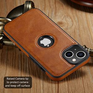 Casus Logo View Compatible with iPhone 14 Case Slim Premium Vegan Leather Classic Luxury Elegant Thin Cover (2022) 6.1" (Brown)