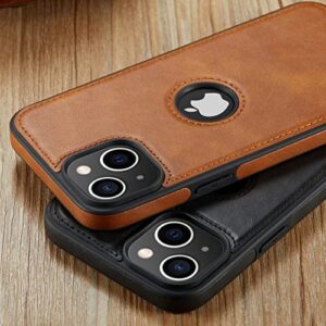 Casus Logo View Compatible with iPhone 14 Case Slim Premium Vegan Leather Classic Luxury Elegant Thin Cover (2022) 6.1" (Brown)