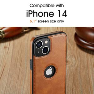 Casus Logo View Compatible with iPhone 14 Case Slim Premium Vegan Leather Classic Luxury Elegant Thin Cover (2022) 6.1" (Brown)