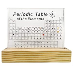 LANGYA Periodic Table with Real Elements Inside,Rich in Real 83 Chemical Elements,Free Wooden Base,Acrylic Periodic Table 6 * 4.5 * 0.8 inch