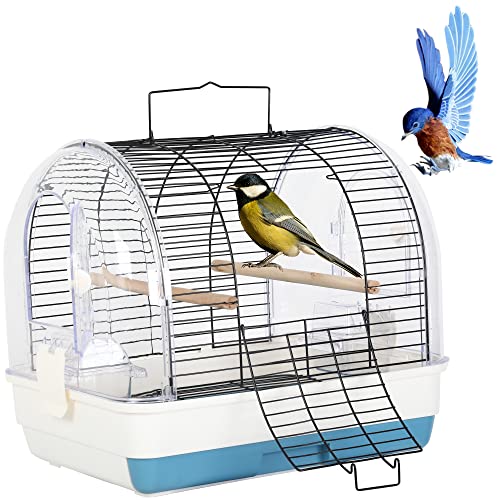 BestPet Bird Carrier Travel Cage with Perch Lightweight Bird Travel Bag Outdoor Gear Portable Transparent Parrot Carring Case Small Pet Travel Cage for Birds Cocktails Parakeets Conures,Light Blue