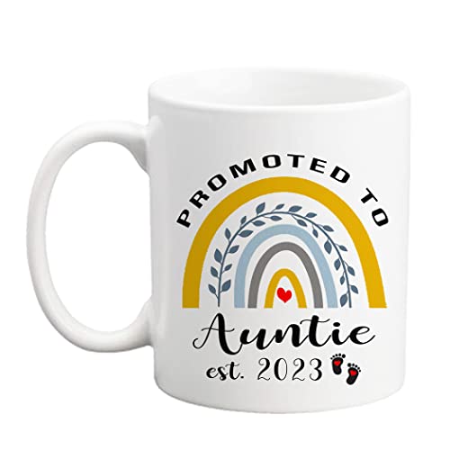 Qsavet New Baby Reveal Gift For Aunt 2023, Promoted to Aunt 2023 Mug, New Aunt Mug, Gifts For New Aunt 2023, Pregnancy Announcement For New Aunt, 11oz Coffee Mug Gift For New Aunt, Future Auntie 2023