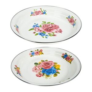 hemoton unbreakable enamel plates enamel plate fruit plate 2pcs enamel fruit platter vintage salad plate enamel washing platter enamel trays enamelware serving platter (30cm/ 11.8inch)