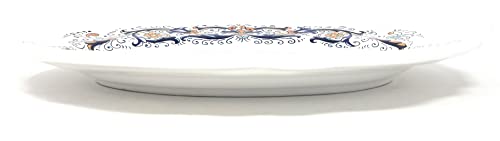 Nova Deruta Orange Fruit and Tulips, Blue Fleur De Lis, Floral Spirals Ceramic Serving Dish Plate Platter, Italian Handcrafted Earthenware for Sur La Table, Deruta, Made in Italy, 9.75" long x 13.25"