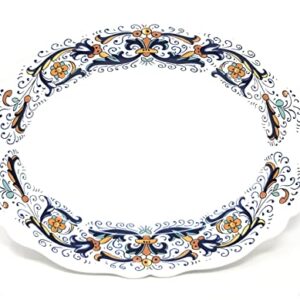 Nova Deruta Orange Fruit and Tulips, Blue Fleur De Lis, Floral Spirals Ceramic Serving Dish Plate Platter, Italian Handcrafted Earthenware for Sur La Table, Deruta, Made in Italy, 9.75" long x 13.25"