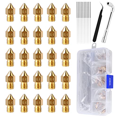 Comgrow 25PCS MK8 Ender 3 V2 Nozzles 0.4MM, 3D Printer Brass Hotend Nozzles with DIY Tools Storage Box for Creality Ender 3/Ender 3 Pro/Ender 3 Max/5 Pro/Ender 3 S1/Ender 3 Neo/CR 10 Series 3D Printer