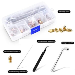 Comgrow 25PCS MK8 Ender 3 V2 Nozzles 0.4MM, 3D Printer Brass Hotend Nozzles with DIY Tools Storage Box for Creality Ender 3/Ender 3 Pro/Ender 3 Max/5 Pro/Ender 3 S1/Ender 3 Neo/CR 10 Series 3D Printer