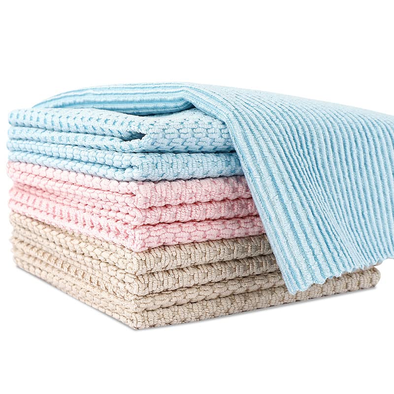 HAOBAOBEI Kitchen Towels, 10 Pack 12x12 Inch Absorbent Soft Dish Towels for Kitchen, Microfiber Kitchen Wash Cloth, Dish Rags for Washing Dishes, Dish Towel and Dish Dish Rag Sets, Blue Pink Beige