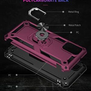 YmhxcY Galaxy A03S Case with Military-Grade Explosion-Proof Screen Protector【2 Pack】, Magnetic Car Mount Ring Holder Stand Cover for Samsung Galaxy A03S (6.5 Inch)-AA Wine Red