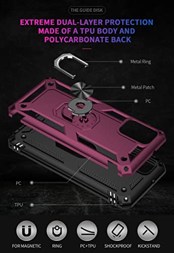 YmhxcY Galaxy A03S Case with Military-Grade Explosion-Proof Screen Protector【2 Pack】, Magnetic Car Mount Ring Holder Stand Cover for Samsung Galaxy A03S (6.5 Inch)-AA Wine Red