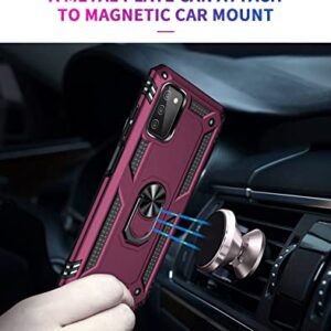 YmhxcY Galaxy A03S Case with Military-Grade Explosion-Proof Screen Protector【2 Pack】, Magnetic Car Mount Ring Holder Stand Cover for Samsung Galaxy A03S (6.5 Inch)-AA Wine Red