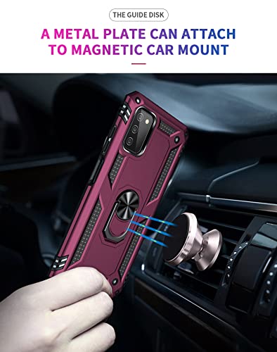 YmhxcY Galaxy A03S Case with Military-Grade Explosion-Proof Screen Protector【2 Pack】, Magnetic Car Mount Ring Holder Stand Cover for Samsung Galaxy A03S (6.5 Inch)-AA Wine Red