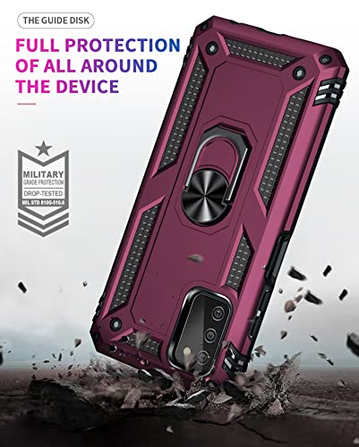 YmhxcY Galaxy A03S Case with Military-Grade Explosion-Proof Screen Protector【2 Pack】, Magnetic Car Mount Ring Holder Stand Cover for Samsung Galaxy A03S (6.5 Inch)-AA Wine Red