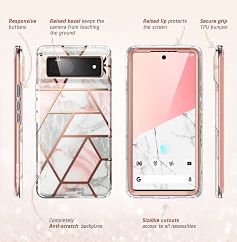 i-Blason Cosmo Series Case for Google Pixel 6a (2022 Release), Slim Full-Body Stylish Protective Case with Built-in Screen Protector (Marble)