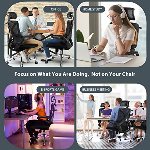 Memobarco Office Chair, Ergonomic Desk Chairs with Flip Up Armrest and Lumbar Support, Computer Mesh Chair with Adjustable Headrest and Tilt Function for Home Office Task