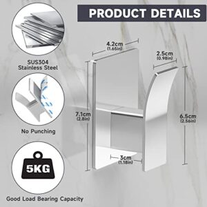 Adhesive Hooks for Hanging Heavy Duty, Towel Hook for Bathrooms Inside Shower Wall Mounted,Stainless Steel Door Hangers Coat Rack for Kitchen-2 Packs (Brushed Nickel)