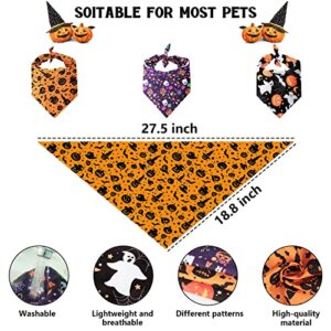 3 Pack Halloween Dog Bandanas, XIEJ Triangle Reversible Bandannas for Dogs, Soft and Breathable Adjustable Halloween Pumpkin Ghost Patterns Printing Dog Handkerchief for Medium Large Dogs