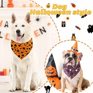 3 Pack Halloween Dog Bandanas, XIEJ Triangle Reversible Bandannas for Dogs, Soft and Breathable Adjustable Halloween Pumpkin Ghost Patterns Printing Dog Handkerchief for Medium Large Dogs