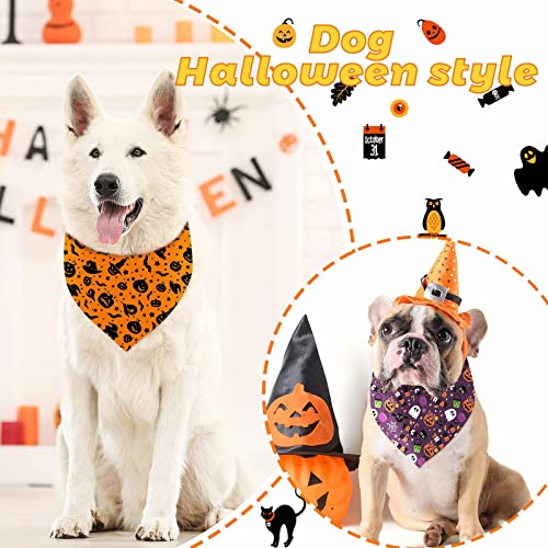 3 Pack Halloween Dog Bandanas, XIEJ Triangle Reversible Bandannas for Dogs, Soft and Breathable Adjustable Halloween Pumpkin Ghost Patterns Printing Dog Handkerchief for Medium Large Dogs