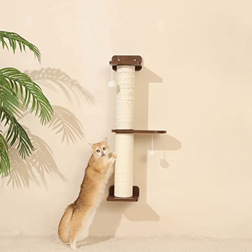 TAMFOM Cat Scratching Post,Wall Mounted Cat Tree,4''Diameter Wooden Cat Wall Furniture, Modern Cat Shelves,Cat Scratchers for Indoor Cats