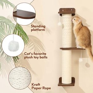 TAMFOM Cat Scratching Post,Wall Mounted Cat Tree,4''Diameter Wooden Cat Wall Furniture, Modern Cat Shelves,Cat Scratchers for Indoor Cats