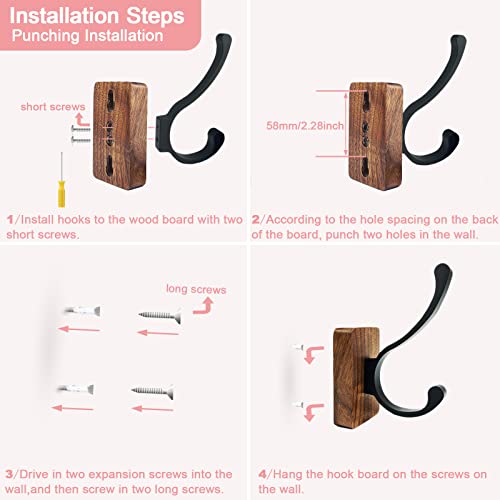 Wood Wall Hooks for Hanging - 4Pack Rustic Wood Coat Hooks Wall Mounted, FANJURNEY Wooden Heavy Duty Towel Hooks, Coats Hooks for Hanging Coats, Keys, Bag, Kitchen, Bathroom, Bedroom