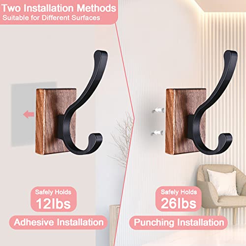 Wood Wall Hooks for Hanging - 4Pack Rustic Wood Coat Hooks Wall Mounted, FANJURNEY Wooden Heavy Duty Towel Hooks, Coats Hooks for Hanging Coats, Keys, Bag, Kitchen, Bathroom, Bedroom