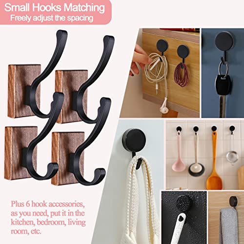 Wood Wall Hooks for Hanging - 4Pack Rustic Wood Coat Hooks Wall Mounted, FANJURNEY Wooden Heavy Duty Towel Hooks, Coats Hooks for Hanging Coats, Keys, Bag, Kitchen, Bathroom, Bedroom