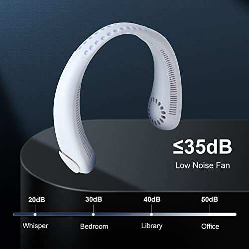 Simple Deluxe Portable Rechargeable Neck Fan, Hands Free Bladeless Headphone Design Personal Fan with 3 Speeds, Features with Flexible Size, 360° Cooling, Ultra Quiet (Color: White) (HIFANXNECKW01)