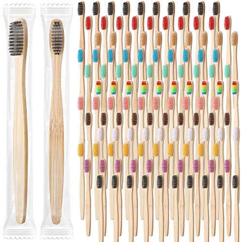 Sieral 120 Pcs Bamboo Toothbrushes Soft Bristle Toothbrush Travel Wooden 7 Inch Manual for Kids Teens Adults Home Travel, Individually Wrapped, 12 Color, Blue,green,purple,white