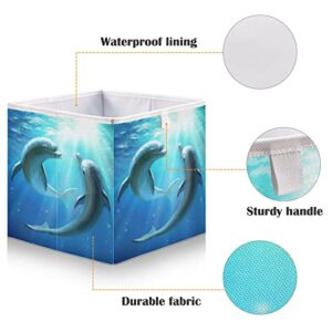 Kigai Dolphins Cube Storage Bins - 11x11x11 in Large Foldable Cubes Organizer Storage Basket for Home Office, Nursery, Shelf, Closet