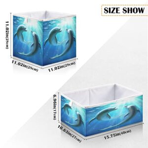 Kigai Dolphins Cube Storage Bins - 11x11x11 in Large Foldable Cubes Organizer Storage Basket for Home Office, Nursery, Shelf, Closet