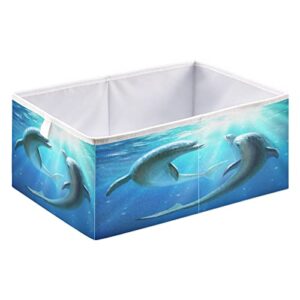 Kigai Dolphins Cube Storage Bins - 11x11x11 in Large Foldable Cubes Organizer Storage Basket for Home Office, Nursery, Shelf, Closet