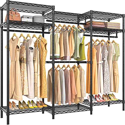 VIPEK V5i Garment Rack Heavy Duty Clothes Rack, Bedroom Armoires Portable Wardrobe Closet Freestanding Clothing Rack with 8 Adjustable Shelves& 4 Hang Rods, 68.9" L x 15.7" W x 76.4" H, Black