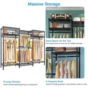 VIPEK V5i Garment Rack Heavy Duty Clothes Rack, Bedroom Armoires Portable Wardrobe Closet Freestanding Clothing Rack with 8 Adjustable Shelves& 4 Hang Rods, 68.9" L x 15.7" W x 76.4" H, Black