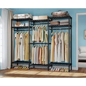 VIPEK V5i Garment Rack Heavy Duty Clothes Rack, Bedroom Armoires Portable Wardrobe Closet Freestanding Clothing Rack with 8 Adjustable Shelves& 4 Hang Rods, 68.9" L x 15.7" W x 76.4" H, Black