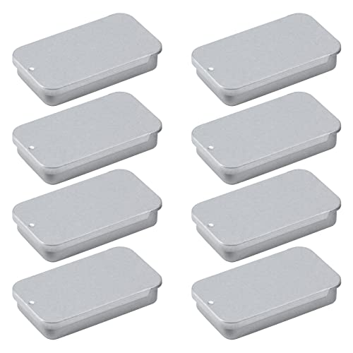 Tighall 8PCS Metal Slide Top Tin Containers Rectangle Tin Box Empty Storage Tins for Lip Balm Candles Crafts Candies Jewelry (2.2"*1.1"*0.4",Silver)