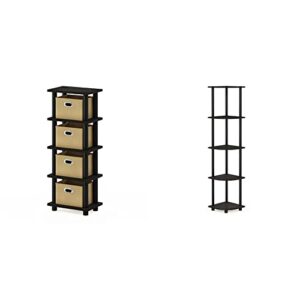 furinno laci 4-bins system rack, 11.3(w) x 28.8(h) inch, espresso/black & turn-n-tube 5 tier corner display rack multipurpose shelving unit, 1-pack, espresso/black