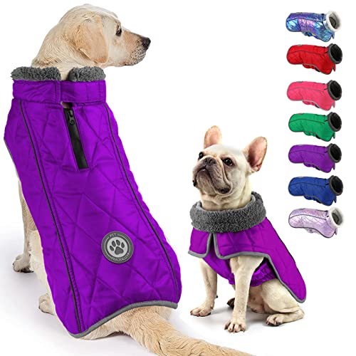 Fragralley Dog Winter Jackets, Waterproof Windproof Dog Winter Coat, Dog Clothes with Furry Collar, Cold Weather Coats for Dogs, Puppy Snow Jacket for Small Medium Large Dogs