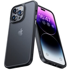 anngelas shockproof case for iphone 14 pro max case【translucent&silky touch&sensitive aluminum buttons】 anti-fingerprint anti-scratch for iphone pro max 14 case for women men (black)