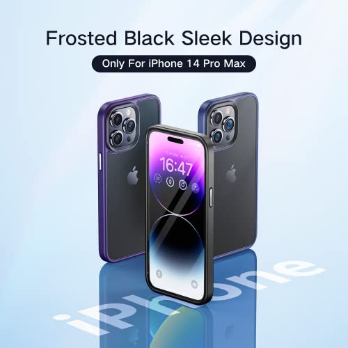 ANNGELAS Shockproof Case for iPhone 14 Pro Max Case【Translucent&Silky Touch&Sensitive Aluminum Buttons】 Anti-Fingerprint Anti-Scratch for iPhone Pro Max 14 Case for Women Men (Black)