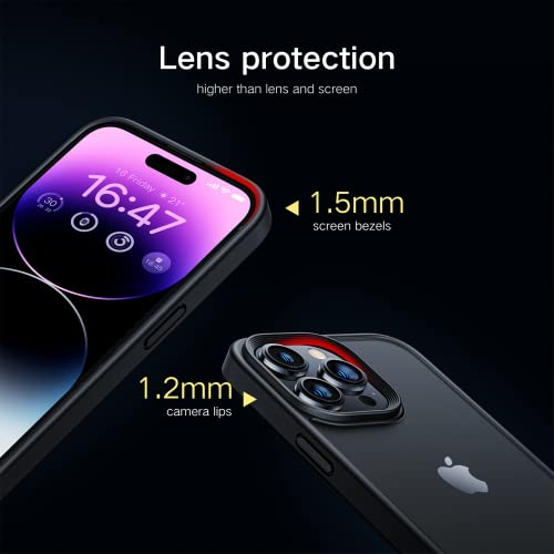 ANNGELAS Shockproof Case for iPhone 14 Pro Max Case【Translucent&Silky Touch&Sensitive Aluminum Buttons】 Anti-Fingerprint Anti-Scratch for iPhone Pro Max 14 Case for Women Men (Black)