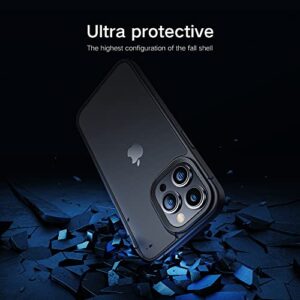 ANNGELAS Shockproof Case for iPhone 14 Pro Max Case【Translucent&Silky Touch&Sensitive Aluminum Buttons】 Anti-Fingerprint Anti-Scratch for iPhone Pro Max 14 Case for Women Men (Black)