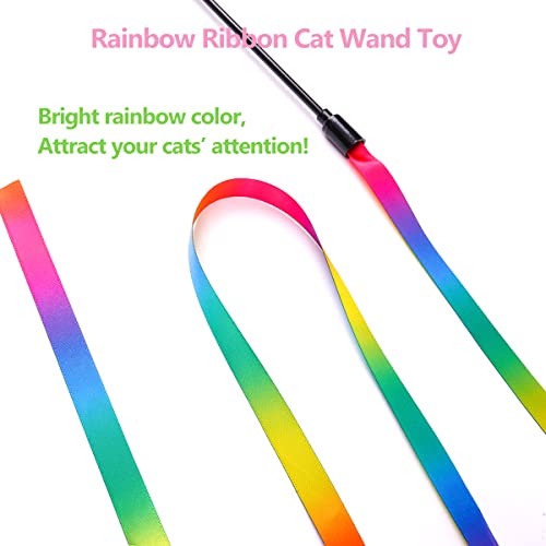 MintCat 3 PCS Interactive Cat String Toy Colorful, Cat Toys Wand Rainbow Cat Ribbon Toy, Feather Kitty Kitten Toys Cat Teaser Wand Toy, Charmer Stick for Indoor Cats Kittens